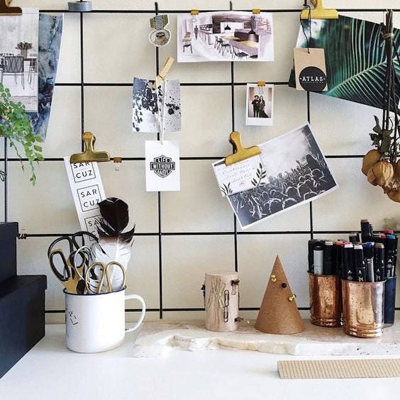 Black Wire Wall Grid + SHELF, FREE Clips, Hooks, Wire Mesh Memo Board ...