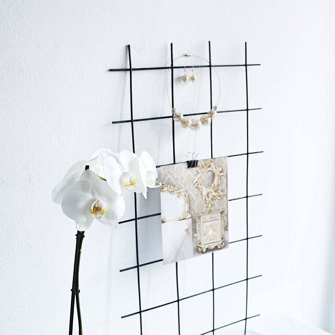 Black Wire Wall Grid + Shelf, FREE CLIPS, Wire Mesh Memo Board ...