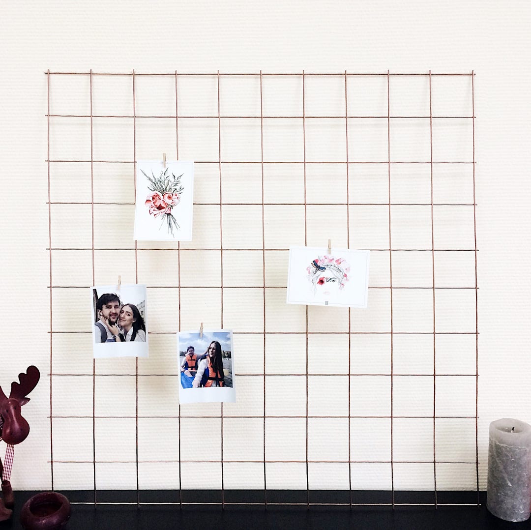 Rose Gold Copper Wire Wall Grid + Shelf, FREE CLIPS, Copper Wire Mesh ...