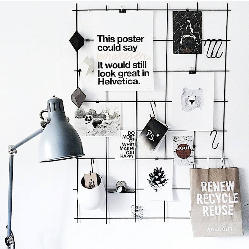 Black Wire Wall Grid SHELF Free Clips Wire Mesh Memo | Etsy