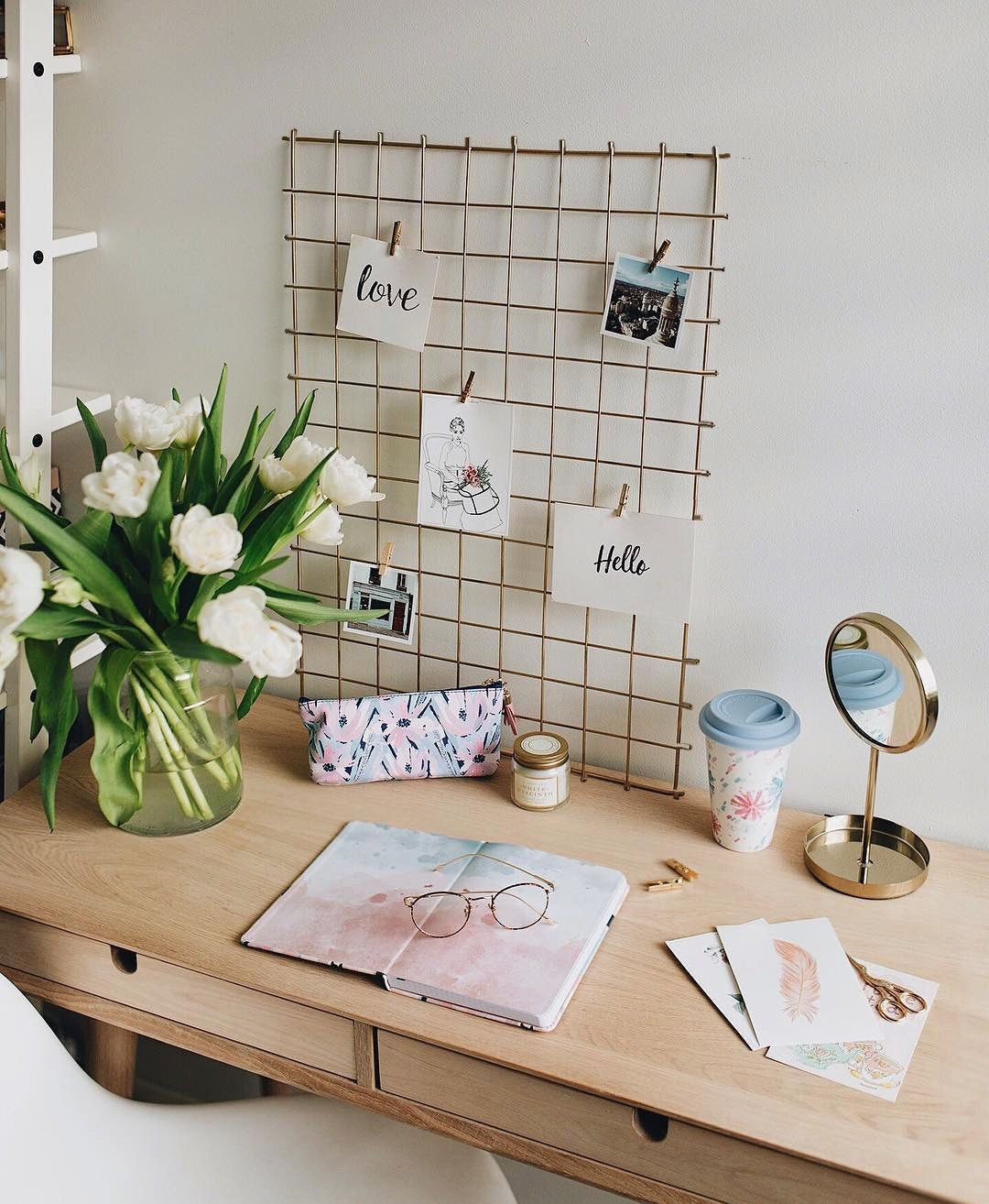 Wire Wall Grid + SHELF, FREE Clips, Golden Memo Board, Copper Notice ...
