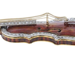 Platinum 18 Karat Yellow Gold & Diamond Violin and Bow Brooch - Etsy