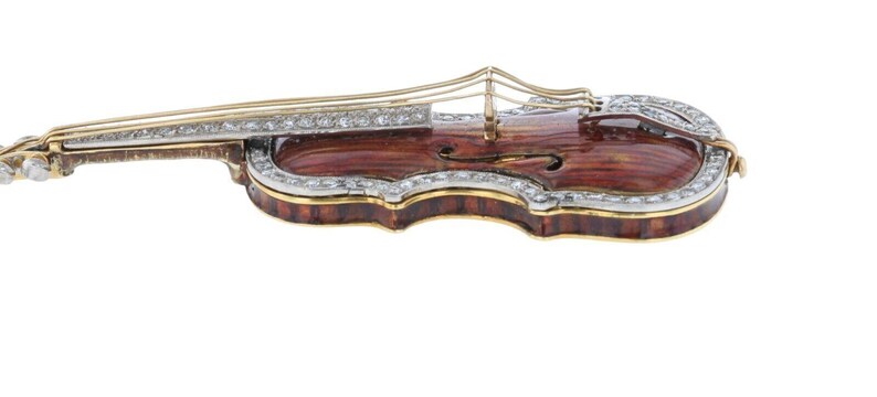 Platinum 18 Karat Yellow Gold & Diamond Violin and Bow Brooch - Etsy