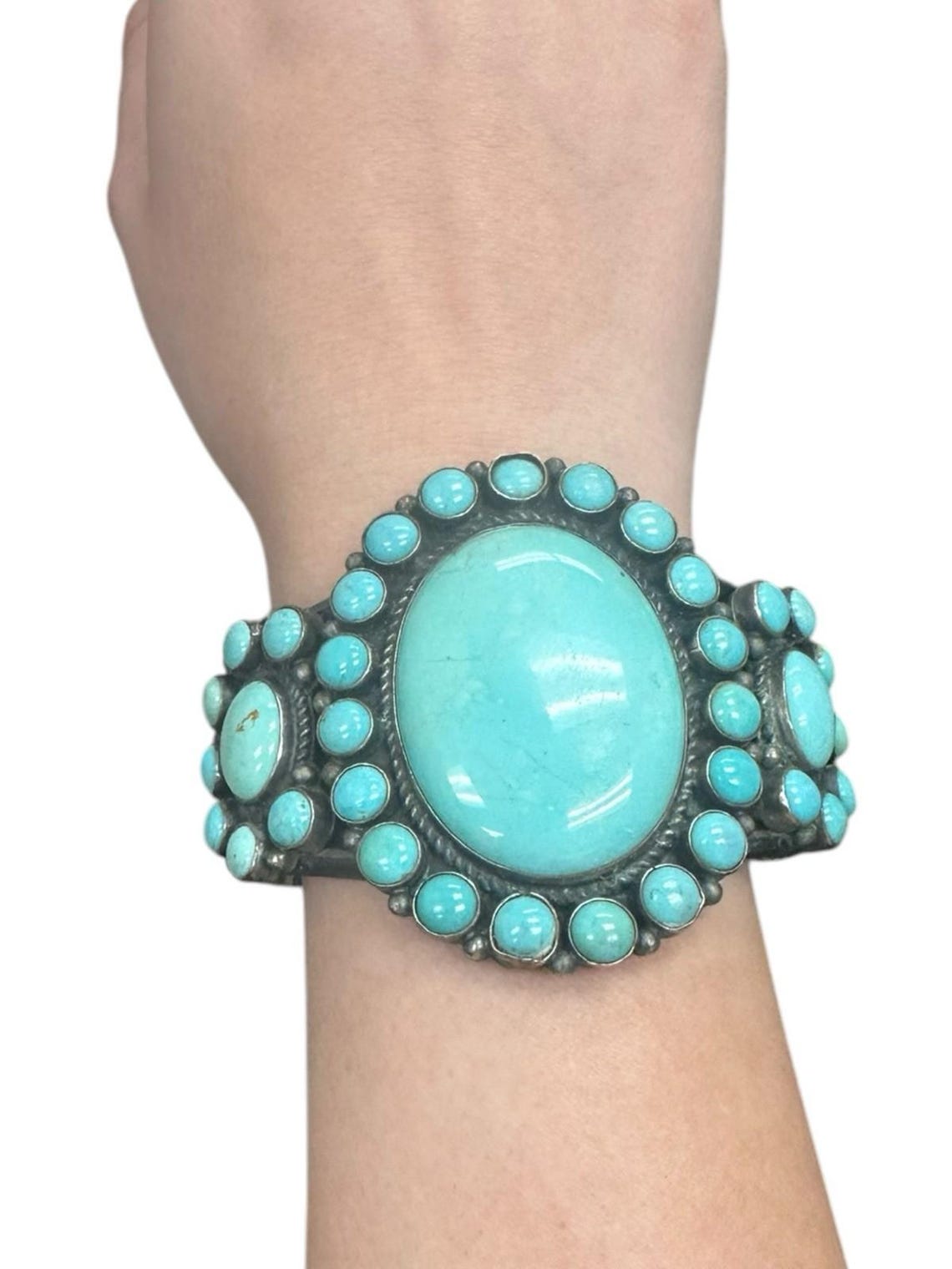 Anthony Skeets Sterling Silver and Turquoise Cluster Cuff - Etsy