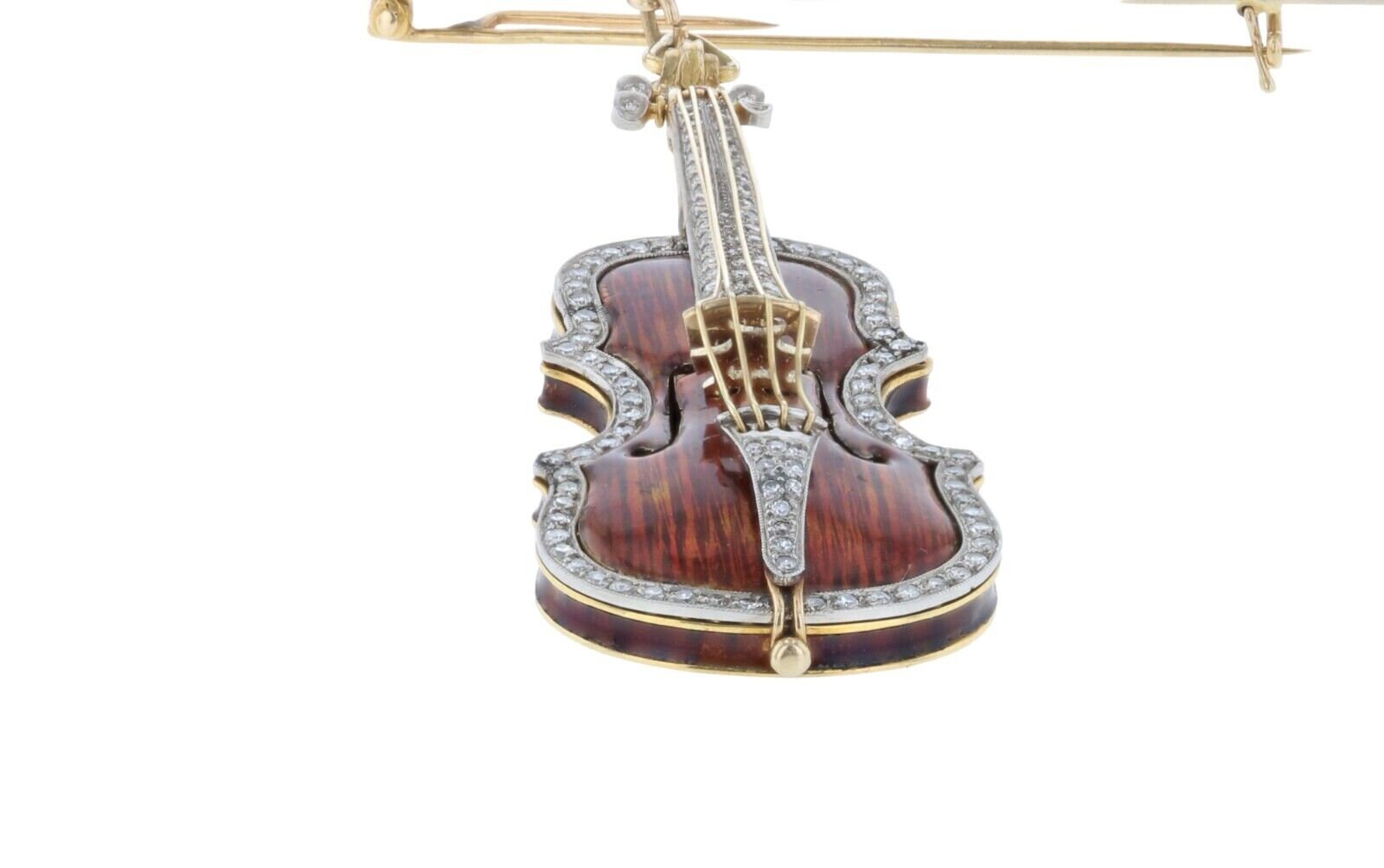 Platinum 18 Karat Yellow Gold & Diamond Violin and Bow Brooch - Etsy