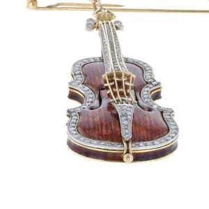 Platinum 18 Karat Yellow Gold & Diamond Violin and Bow Brooch - Etsy