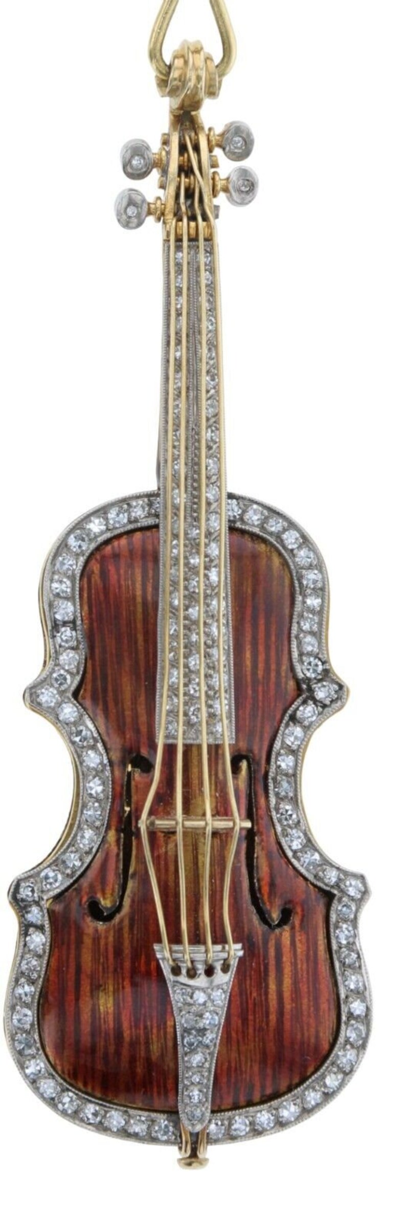 Platinum 18 Karat Yellow Gold & Diamond Violin and Bow Brooch - Etsy