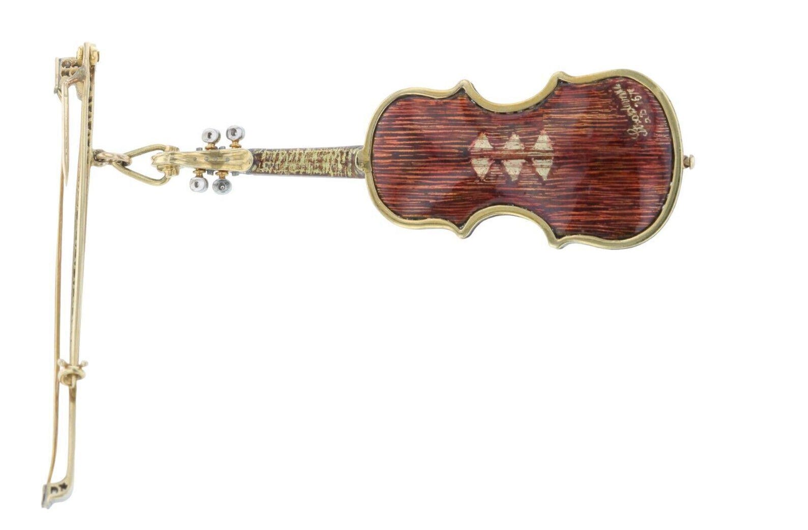 Platinum 18 Karat Yellow Gold & Diamond Violin and Bow Brooch - Etsy