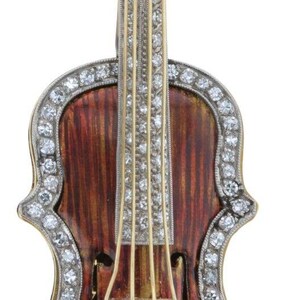 Platinum 18 Karat Yellow Gold & Diamond Violin and Bow Brooch - Etsy