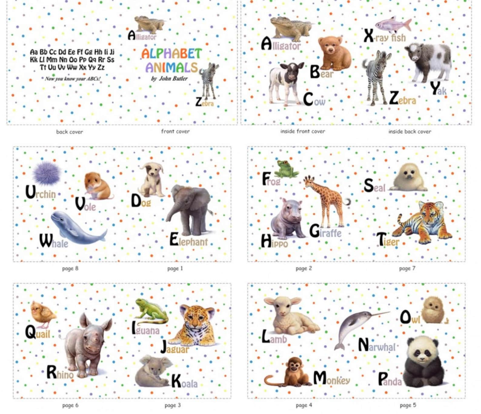 Alphabet Animals Polka Dot Book Panels - Etsy