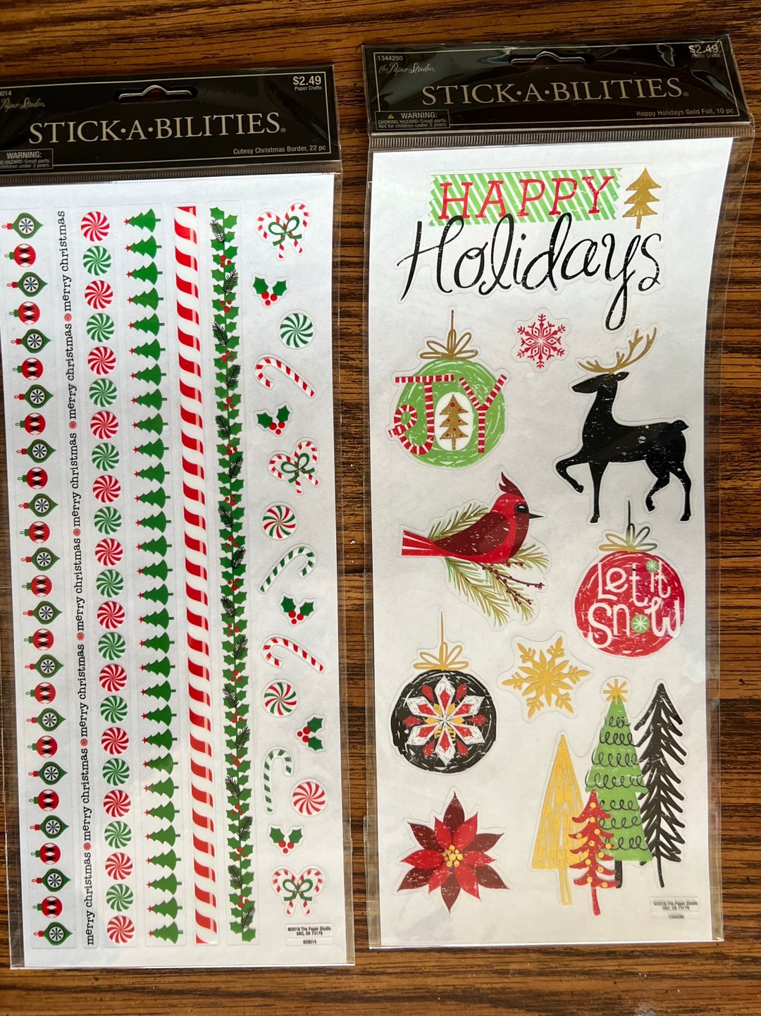 Cutesy Christmas Border or Happy Holiday Gold Foil Stickers Stick-a ...