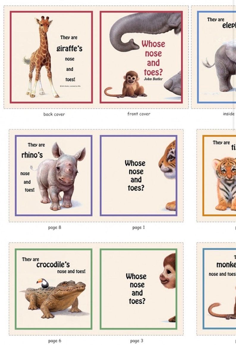 Whose Nose and Toes Animal Book Panel - Etsy