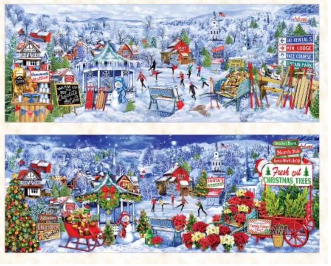 Winter Season Scene Fabric Panel Table Runner - Etsy