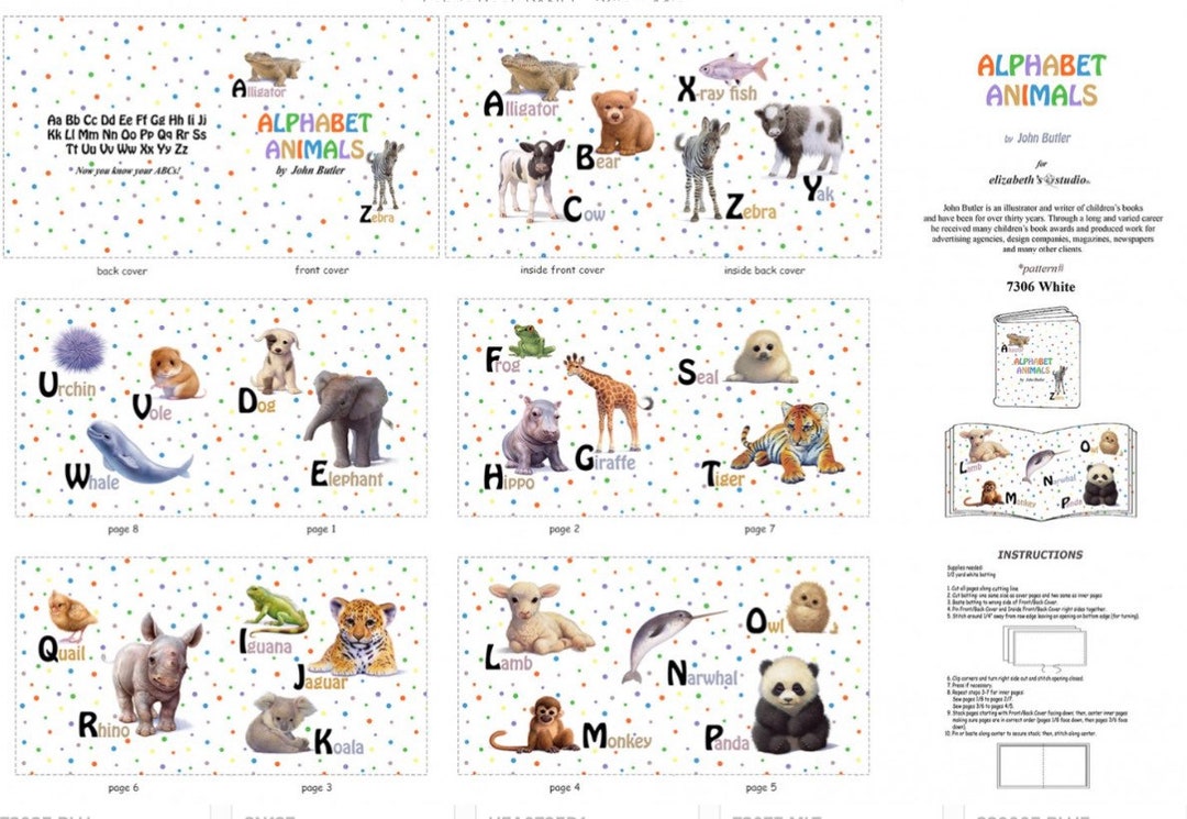 Alphabet Animals Polka Dot Book Panels - Etsy