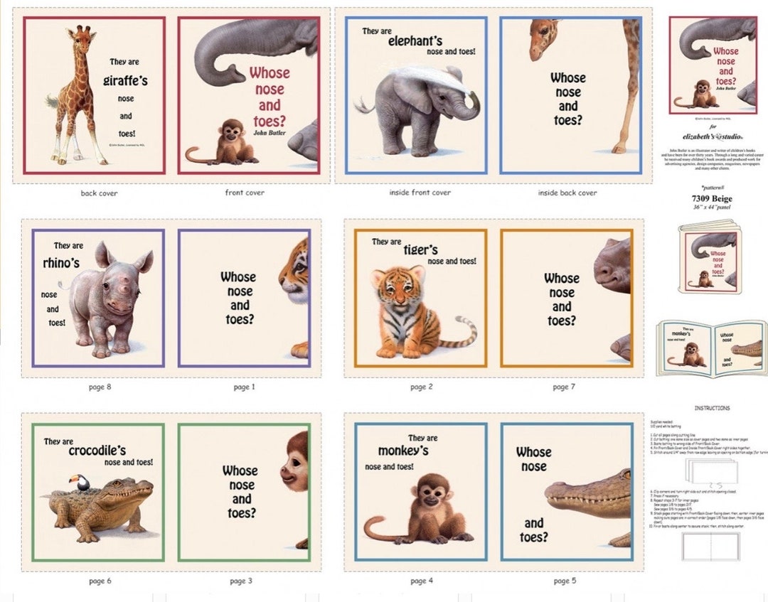 Whose Nose and Toes Animal Book Panel - Etsy