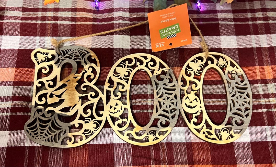Unfinished Wood Boo Laser Cut Sign Stained on Back - Etsy
