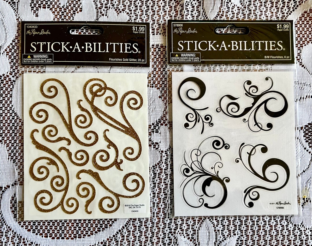Mini Sticker Sheets of Your Choice of Flourishes Gold Glitter or Black ...