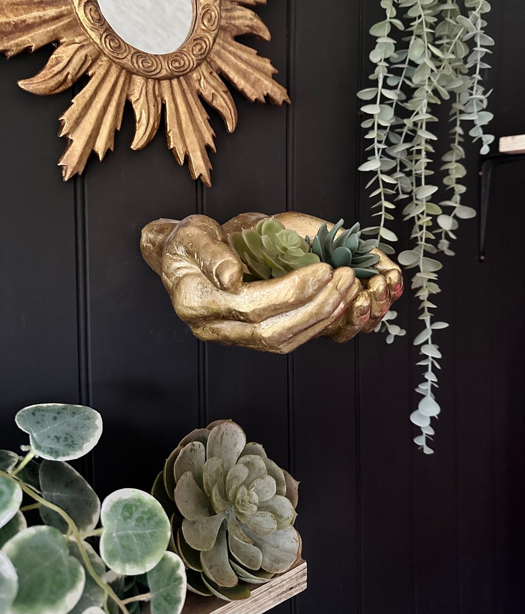 Antique Gold Wall Mounted Hands | Plant Holder | Candle Holder | Wall ...
