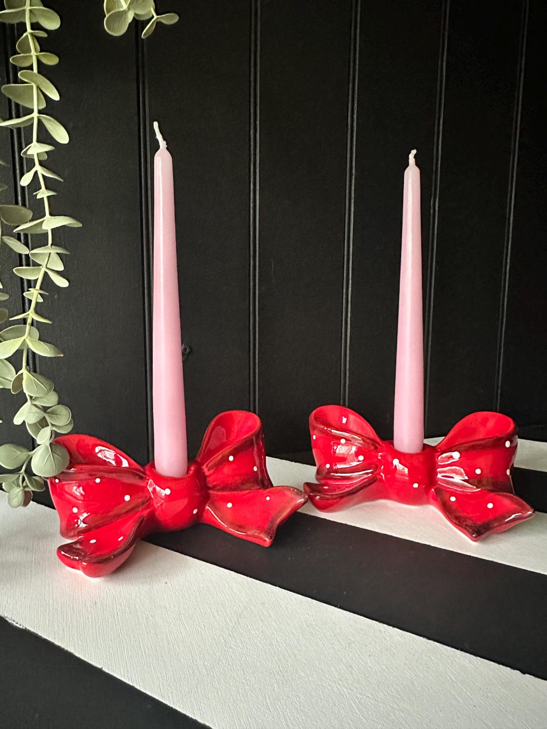 Quirky Ruby Red Ribbon Bow Ceramic Candle Holder | Eclectic Decor ...