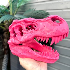 Funky Neon Pink T-rex Dinosaur Skull Table Decor | Desk Ornament ...