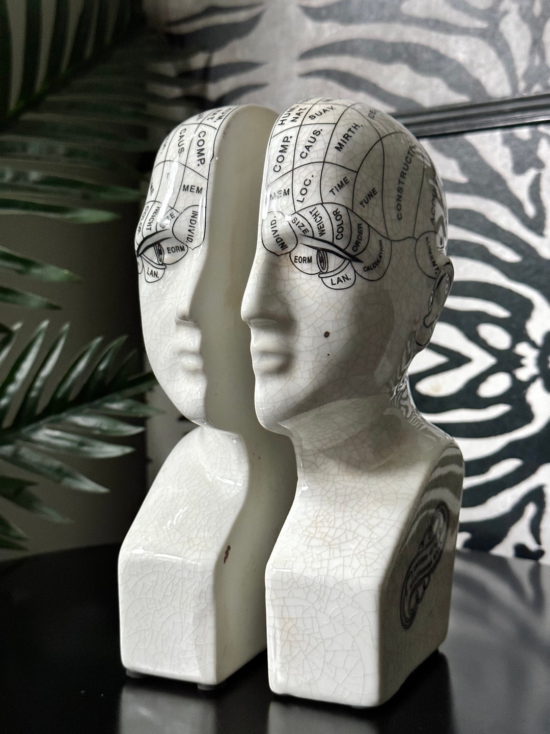 Quirky Split Phrenology Head Bookends | Bookends | Retro Decor | Books ...