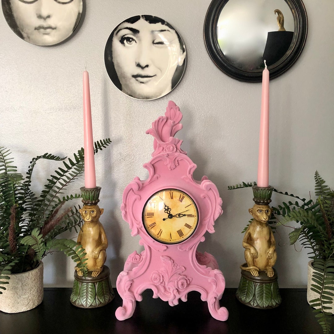 Quirky Pink Flock Ornate Mantel Clock Decorative Accessories - Etsy