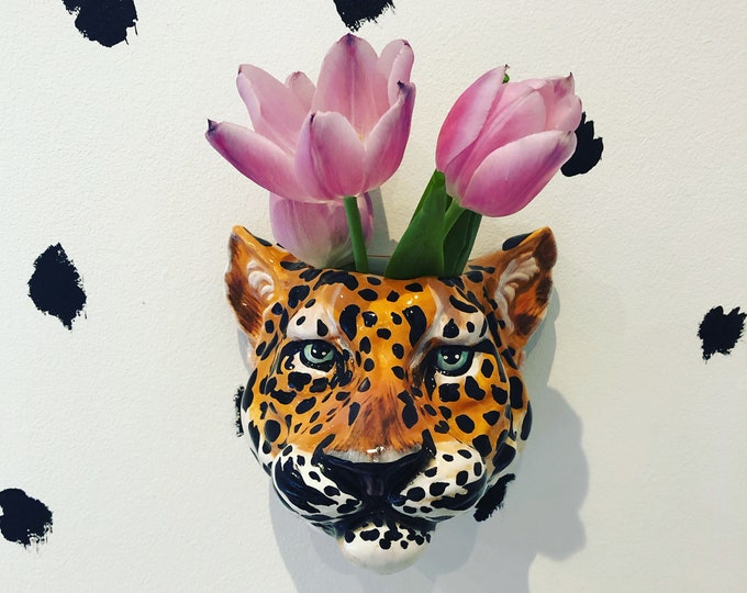 Quirky Leopard Head Wall Mounted Vase Plant Holder Wall Art Eclectic ...