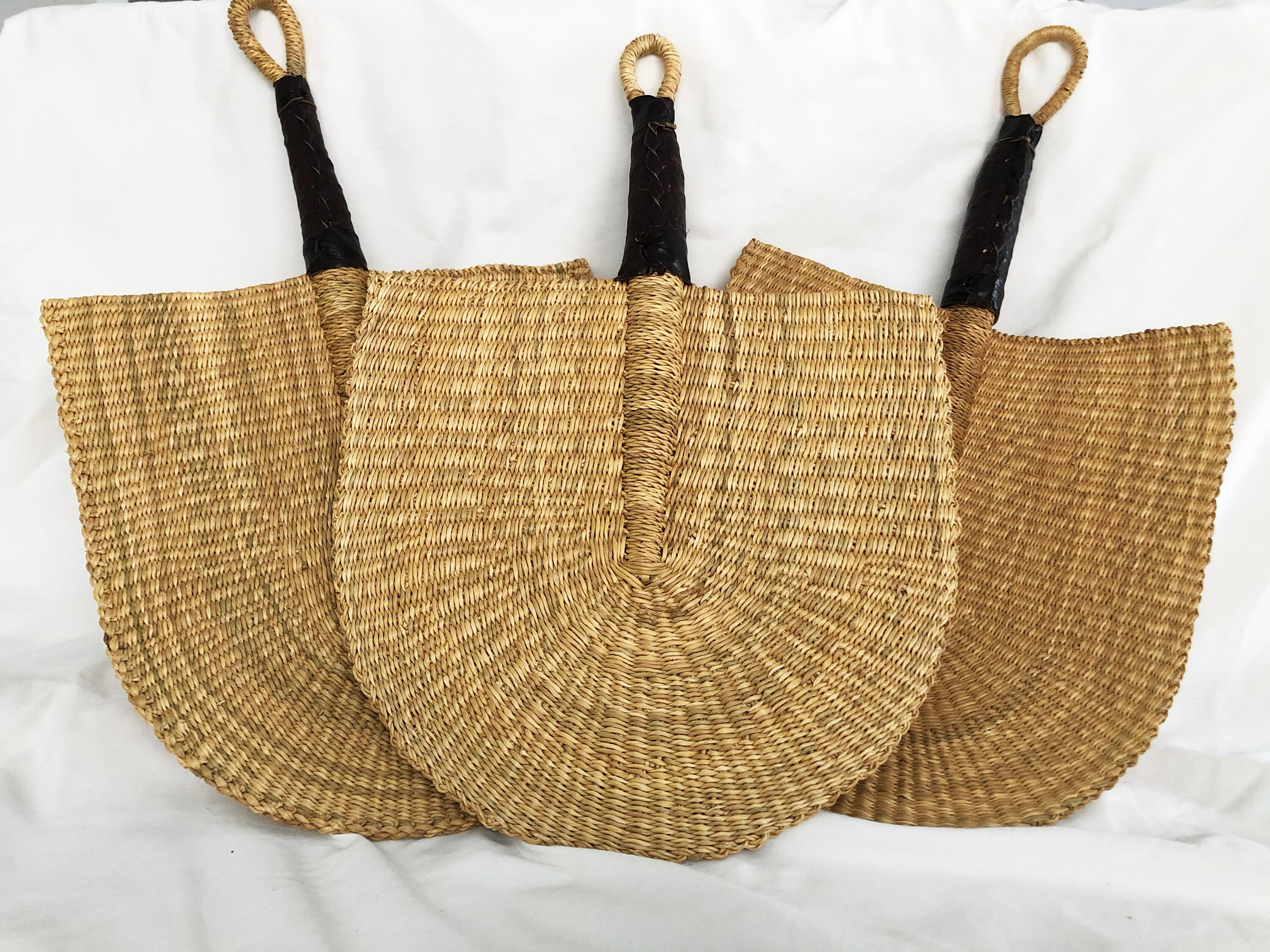 Bolga Handwoven Fan With Leather Details in the Handle, Made in Ghana ...