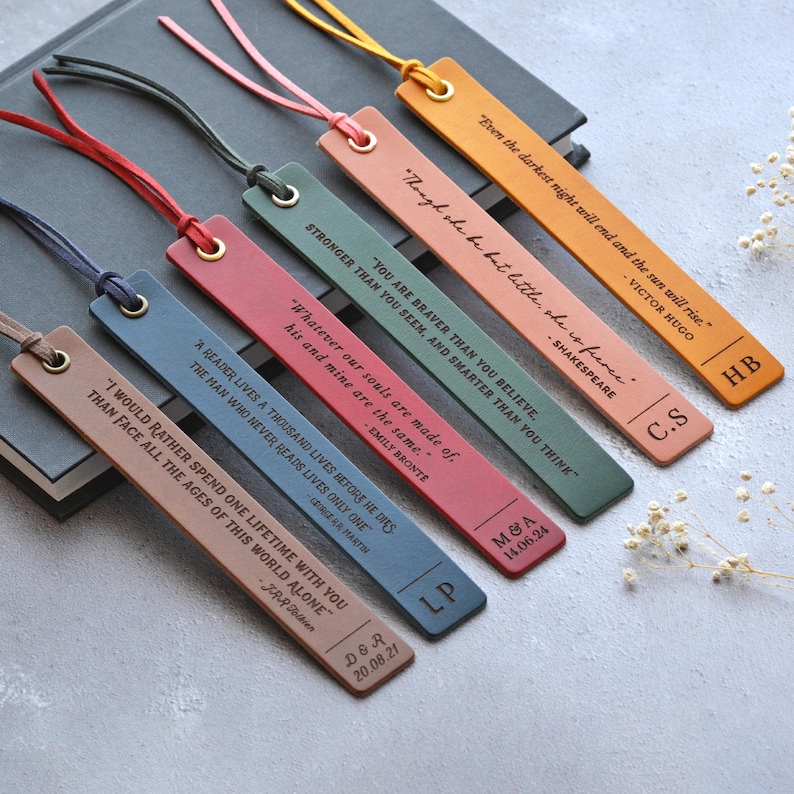Personalised Leather Bookmark, Custom Literary Quote Bookmark ...