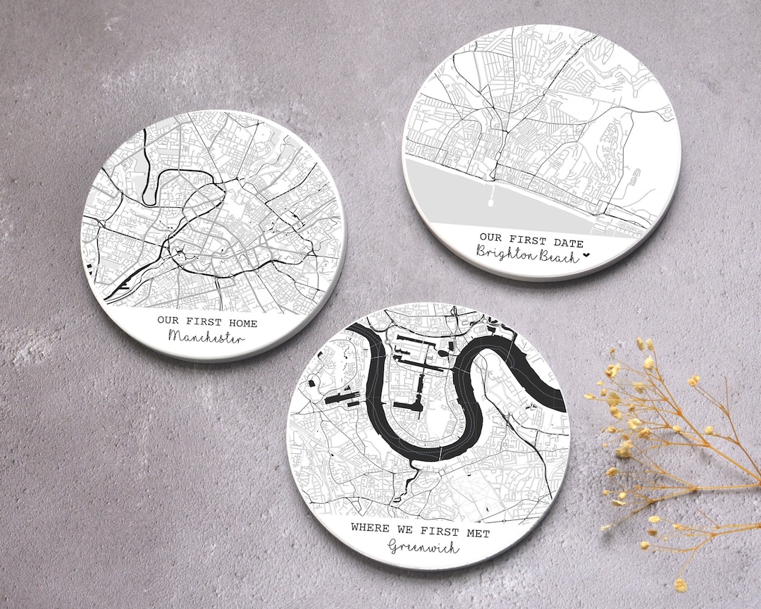 Personalised Map Coaster, Custom Location Coaster, Anniversary Gift for ...