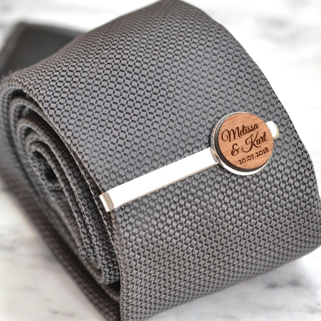 Couples Names and Date Personalised Tie Clip - Personalized Wedding ...
