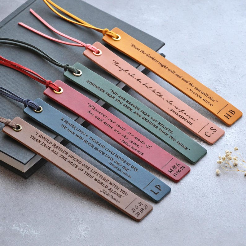 Personalised Leather Bookmark, Custom Literary Quote Bookmark ...