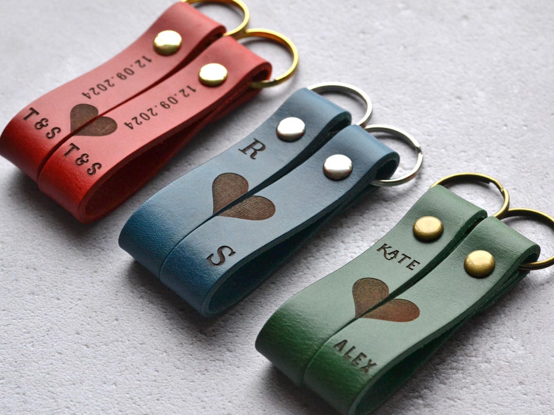 Personalised Couples Leather Keyring Set, His/hers Set of 2 Keychains ...
