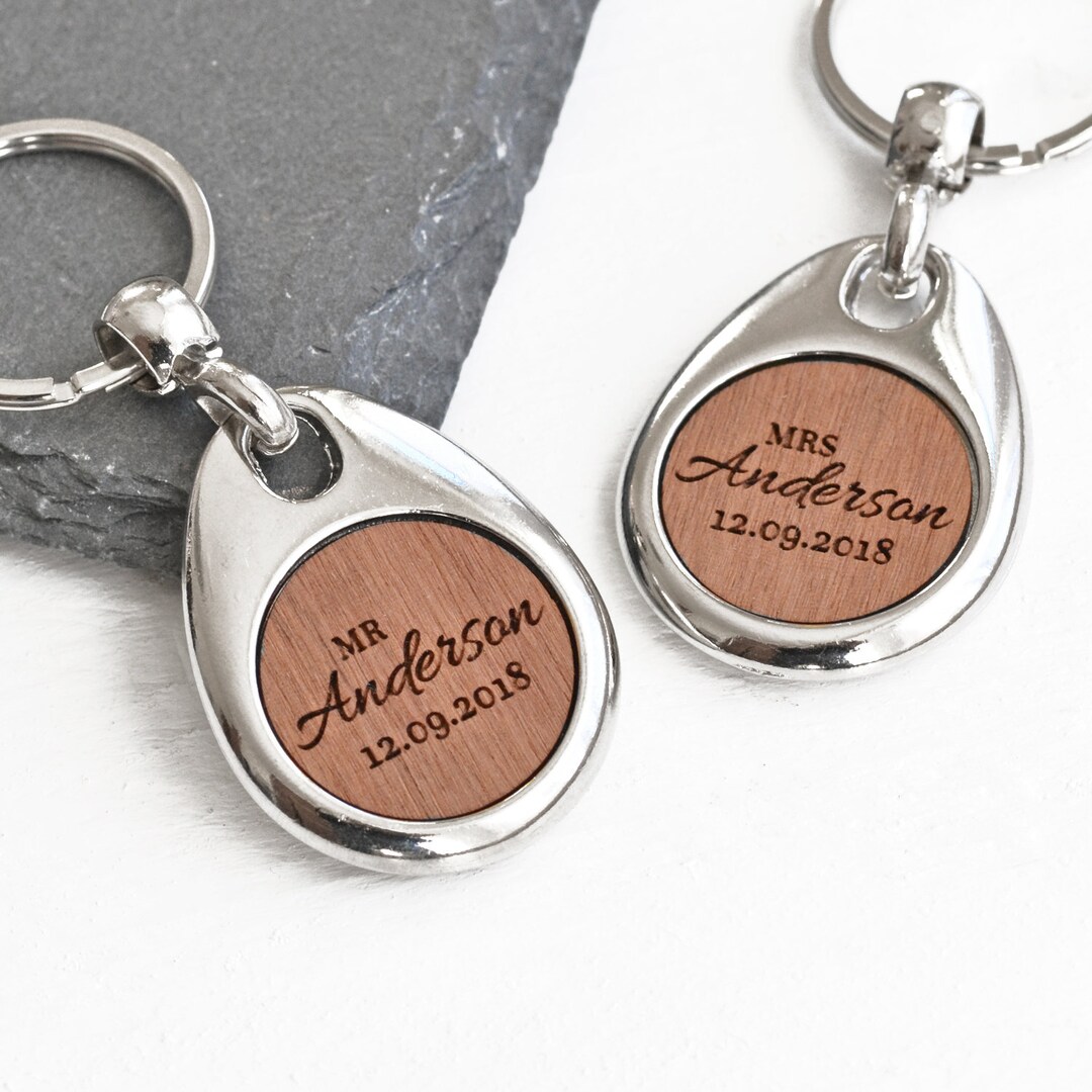 Personalised Couples Keyring, Wedding Present Honeymoon Gift Mr & Mrs ...