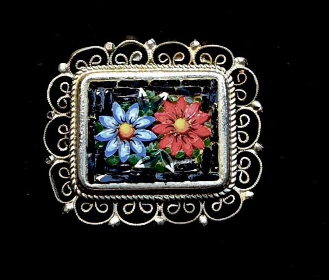 Vintage Micromosaic Brooch Filligree ITALY - Etsy