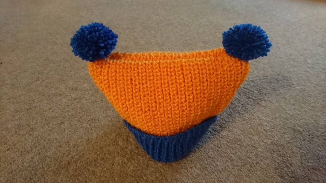 Hand Knitted Child Hat - Orange and Blue (1-2 Years) - Etsy