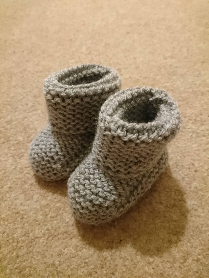 Hand Knitted Baby Booties (0-3 Months) Grey Baby Gift Newborn Gift Baby ...