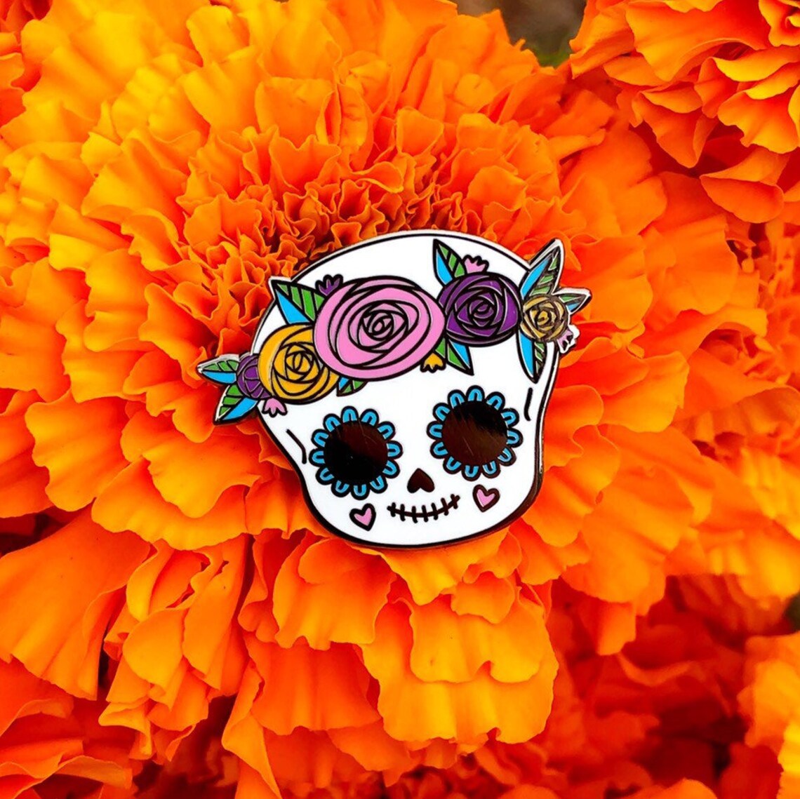 Sugar Skull With Flower Crown Hard Enamel Pin - Etsy Canada
