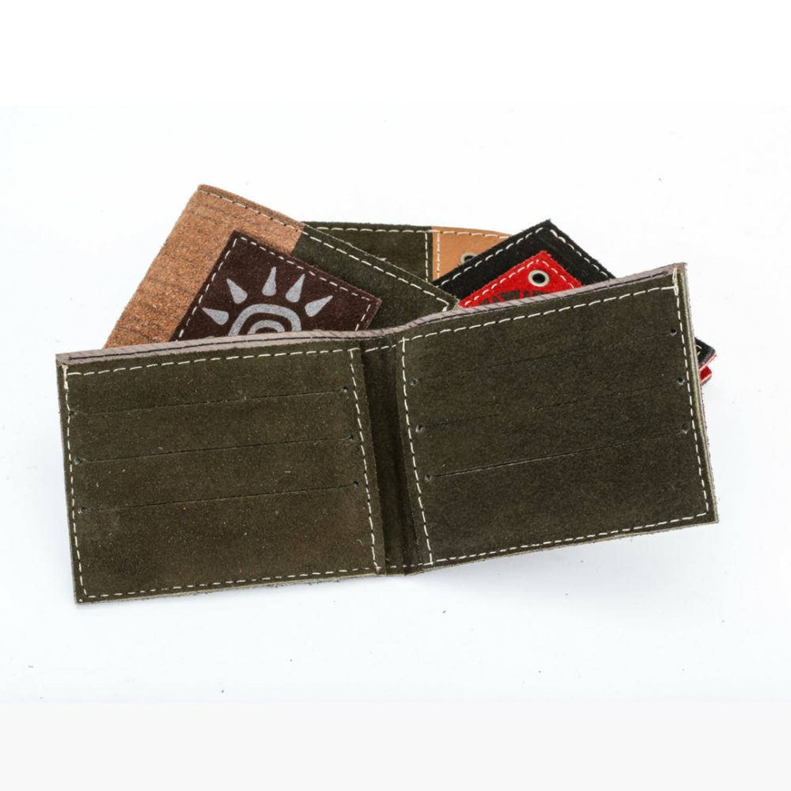 Bifold Wallet for Men / Suede Wallet / Tribal Sun Design / Suede ...