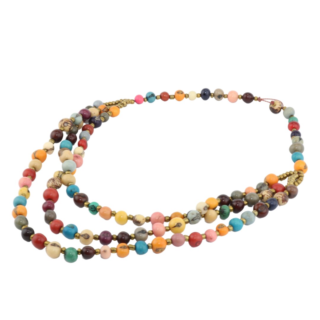 Multi-colored Strands Acai Seed Necklace | Acai Beaded Necklace | 100% ...