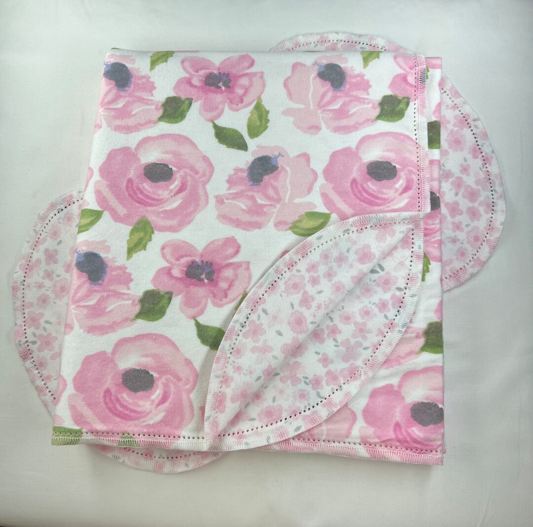 Flower Pink Watercolor Flower and Ditzy Wild Hemstitch Flannel Baby ...