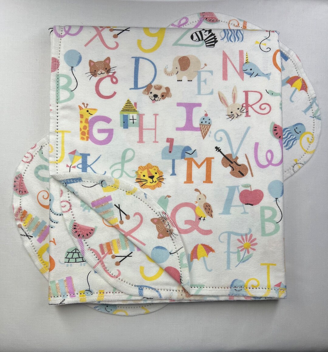 ABC Polka Dot Animal Alphabet Hemstitch Double Sided Flannel Baby ...