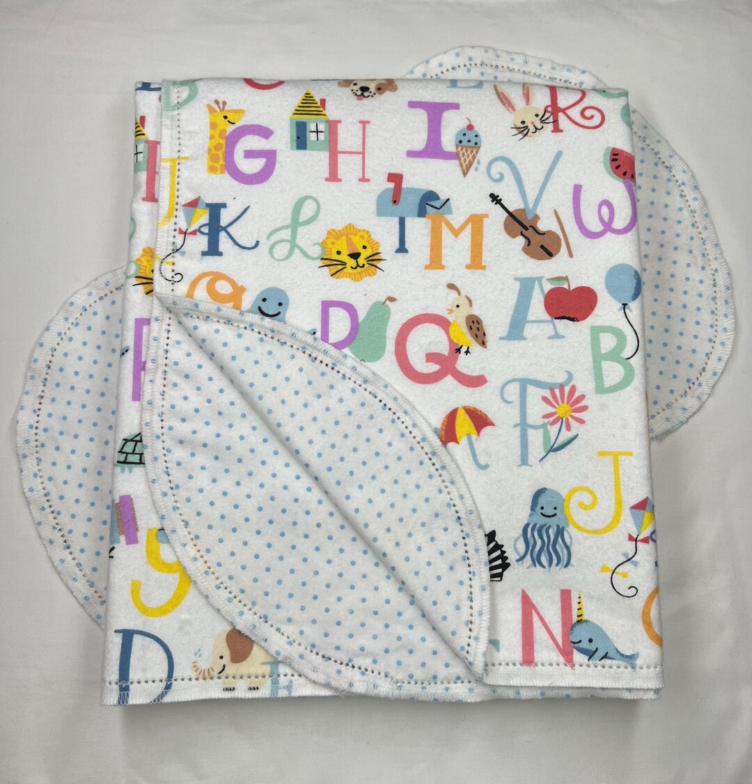 ABC Alphabet Animal Characters Hemstitch Double Sided Flannel Baby ...