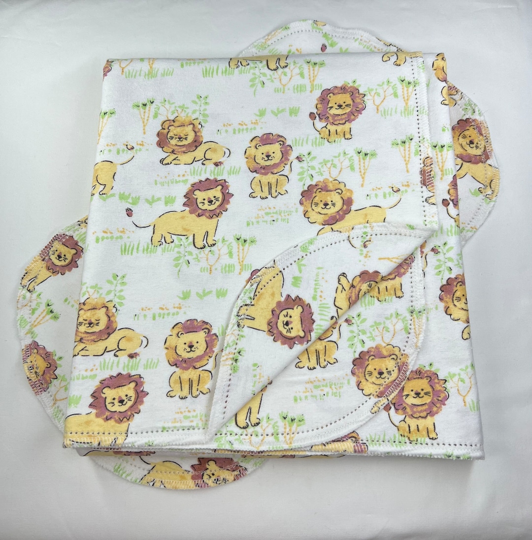 Lion on Safari White Green Yellow Hemstitch Flannel Baby Blanket & Burp ...