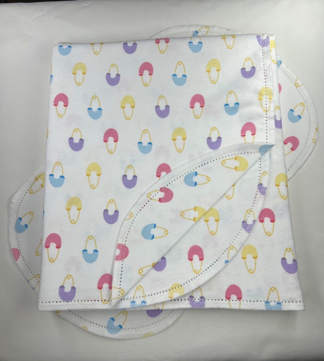 Hemstitch Flannel Baby Blanket and Burp Cloth, Baby Pins Print - Etsy