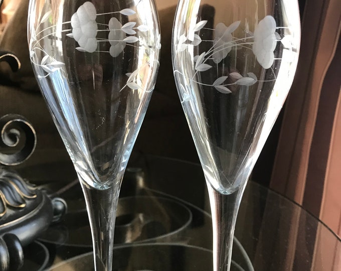 Princess House Set of 2 Crystal Etched Champagne Wedding Flutes in ...