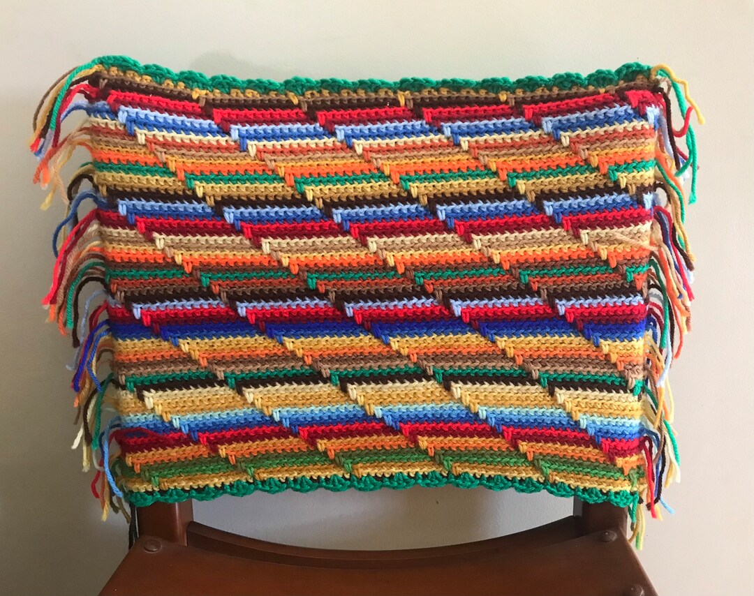 Vintage Knitted Half Chair Back Cover With Fringe and Scalloped Edges ...