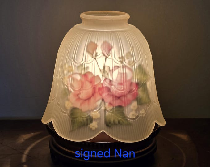 Reverse Painted Floral Glass Ceiling Fixture Shade Artist Signed ...
