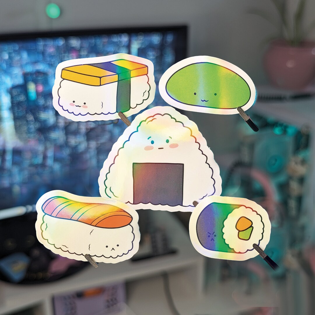 Sushi Holo Vinyl Stickers | Cute Sushi Shiny Stickers Perfect for ...