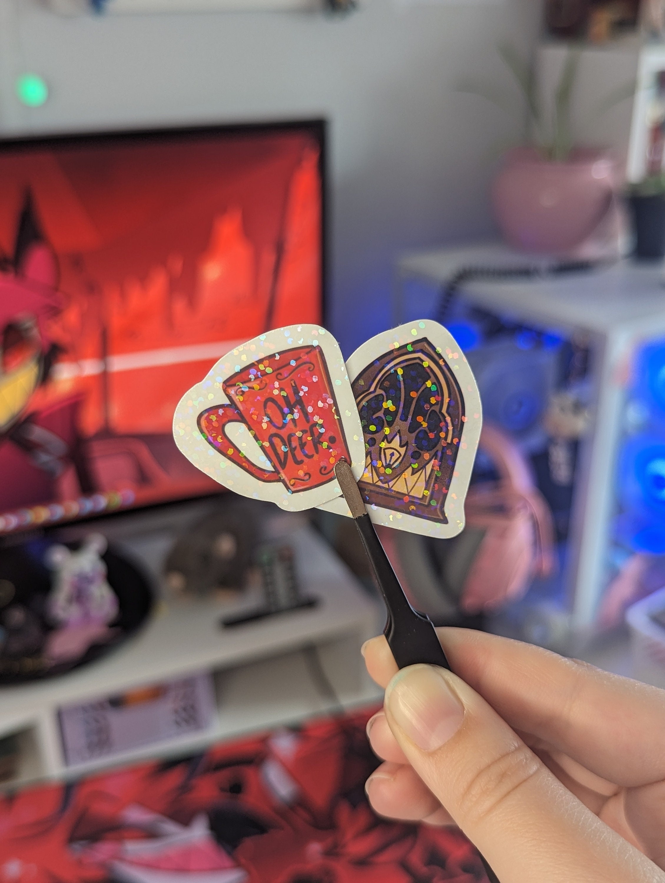 Alastor Hazbin Hotel Handmade Stickers Die Cut Sparkle Vinyl Stickers ...